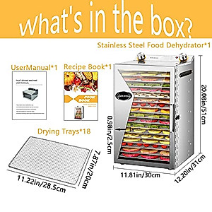 Iproods Food Dehydrator Machine 18 Stainless Steel Trays, with Time and Temperature Control, Food Dryer for Beef Jerky, Meat, Vegetables and Fruit, Silver