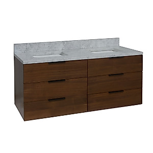 Kitchen Bath Collection Oslo 60-inch Floating Double Bathroom Vanity (Carrara/Walnut): Includes Walnut Cabinet with Authentic Italian Carrara Marble Countertop and White Ceramic Sink
