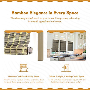 Radiance 2208860E Cordless Bamboo Roman Shade, 35" W x 64" L, Driftwood