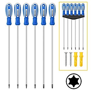 Amartisan 6-Piece Extra Long Torx Screwdrivers Set, length 12''(300mm) T10 - T30, Long Long star Screwdrivers Set