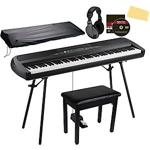 Korg SP-280 Digital Piano - Black Bundle with Furniture Bench, Pedal, Headphones, Dust Cover, Austin Bazaar Instructional DVD, and Polishing Cloth