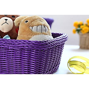 Colorbasket Rectangular Utility Basket, Hand Woven Poly Cord, Purple, Set of 3