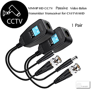 VIMVIP HD-CVI/TVI/AHD Passive Video Balun with Power Connector and RJ45 CAT5 Data Transmitter 1 Pair