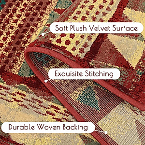 COZYLOOM 9x12 Area Rug Vintage Tribal Distressed Rug Bohemian Farmhouse Rustic Geometric Rug Non Slip Non-Shedding Low Pile Accent Rug Indoor Fluffy Boho Carpet for Living Room Bedroom Home Office