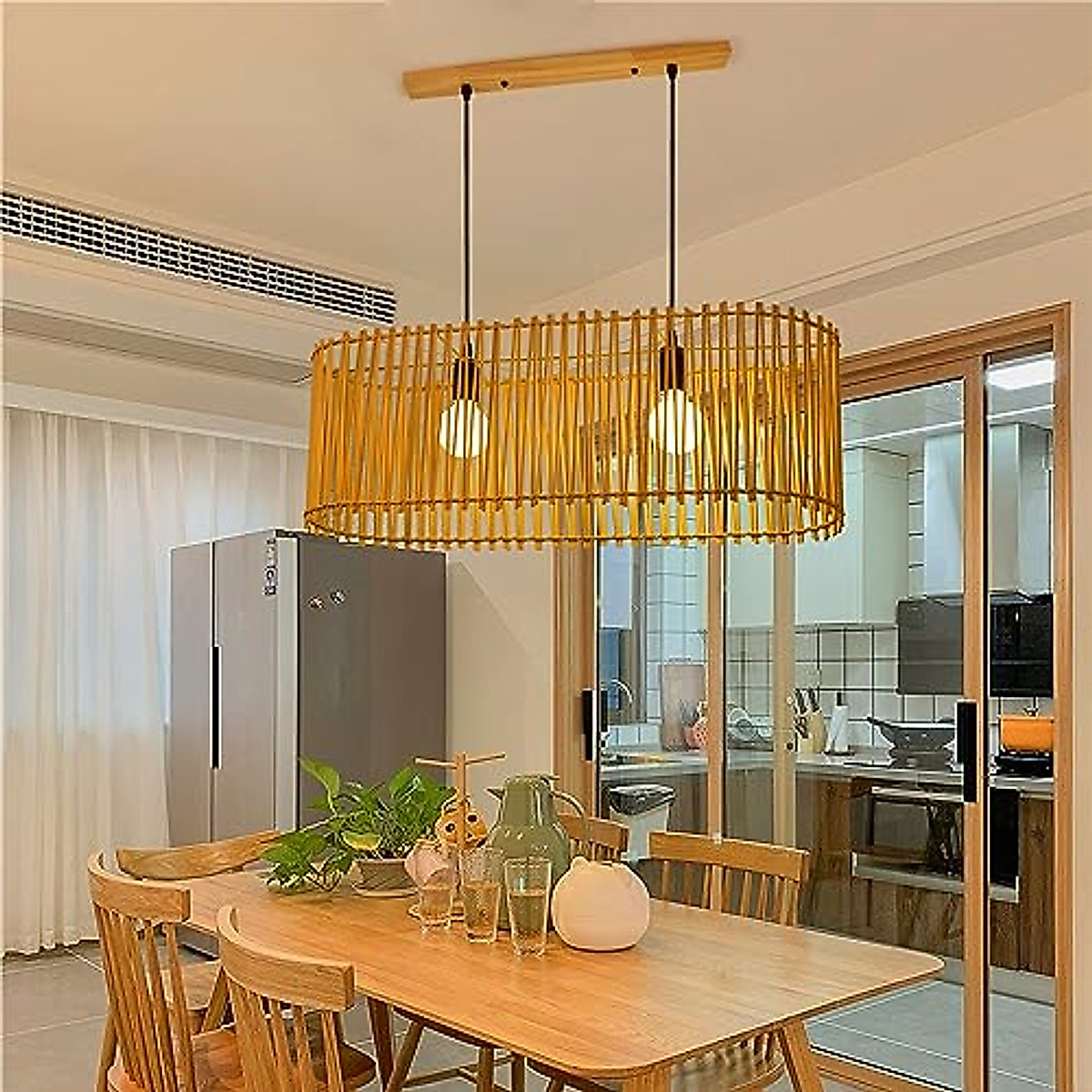 WalmHomie 1 Light Big Bamboo Woven Pendant Lighting Fixtures,Ceiling Hanging Light for Living Room Dining Room Bar Cafe