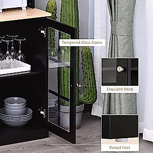 HOMCOM Kitchen Buffet with Hutch, Storage Pantry with 3 Cabinets, 2 Open Shelves and Large Countertop, Black