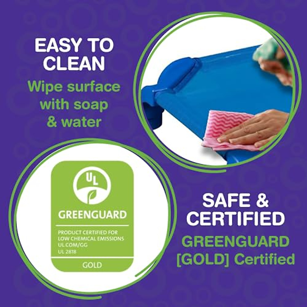 Sprogs Heavy-Duty Stackable Standard Size 52"L Daycare Cots for Kids and Toddlers, Stacking Preschool Classroom Kids Cots for Sleeping, Resting, Naptime, Pack of 6, Blue