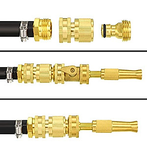 5 Set Garden Hose Quick Connect Fittings Solid Brass Quick Connector 3/4 Inch GHT Garden Water Hose Connectors with Extra Rubber Washers, Male and Female