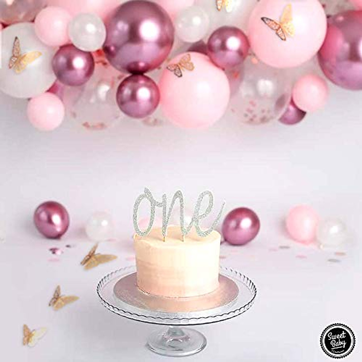 Sweet Baby Co. Girl Butterfly Baby Shower Decorations for Girl Party Decoration with Pink and Purple Mauve, Rose Gold Balloons Arch Garland Kit, Banner for Princess Floral Birthday BabyShower Decor