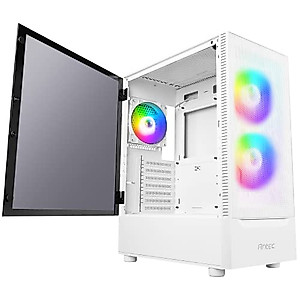 Antec NX410 ATX Mid-Tower Case, Tempered Glass Side Panel, Full Side View, Pre-Installed 2 x 140mm in Front & 1 x 120 mm ARGB Fans in Rear (White) (9734088000)