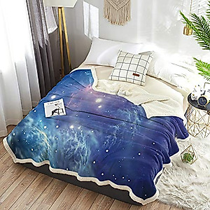 Yun Nist Sherpa Fleece Throw Blanket Astronomical Art Galaxy Nebula,Super Soft Luxury Reversible Blankets Warm Cozy Throws for Sofa Couch Bed Holiday Romantic Purple Starry Sky,60x80inch