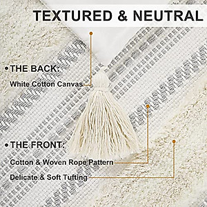 decorUhome Set of 2 Boho Decorative Throw Pillow Covers for Bed Bedroom Neutral Accent Cushion Cover Grey Tufted Woven Pillow Case, 18x18, Beige and White