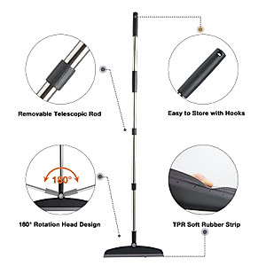 XXFLOWER Silicone Air Broom,Multifunction Magic Broom with Long Handle，Adjustable Rubber Squeeze Broom Sweeping Water,Pet Hair Remover for Carpet,Kitchen,Concrete Floor,Bathroom Tile(Charcoal)