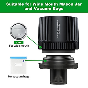 Mason Jar Vacuum Sealer Only for Wide Mouth Mason Jars Vacuum Bags Food Vacuum Storage,Electric Auto-Stop Vacuum Sealer Kit Multifunctional Cordless Canning Vacuum Sealer Machine
