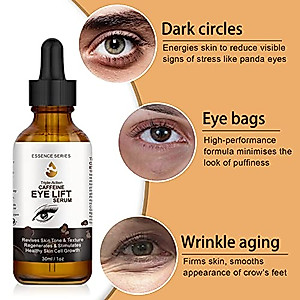 Caffeine Eye Serum - with EGCG, Vitamin C, Hyaluronic Acid, Collagen, Caffeine Eye Lift Serum - Reduces Puffiness, Dark Circles, Under Eye Bags, Wrinkles and Fine Lines Around The Eyes (30ml)