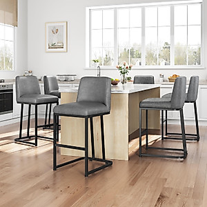 Yaheetech Counter Height Bar Stools 24'' Bar Stools Set of 2 Leather Bar Chairs Modern Upholstered Barstools with Back for Kitchen Counter Gray