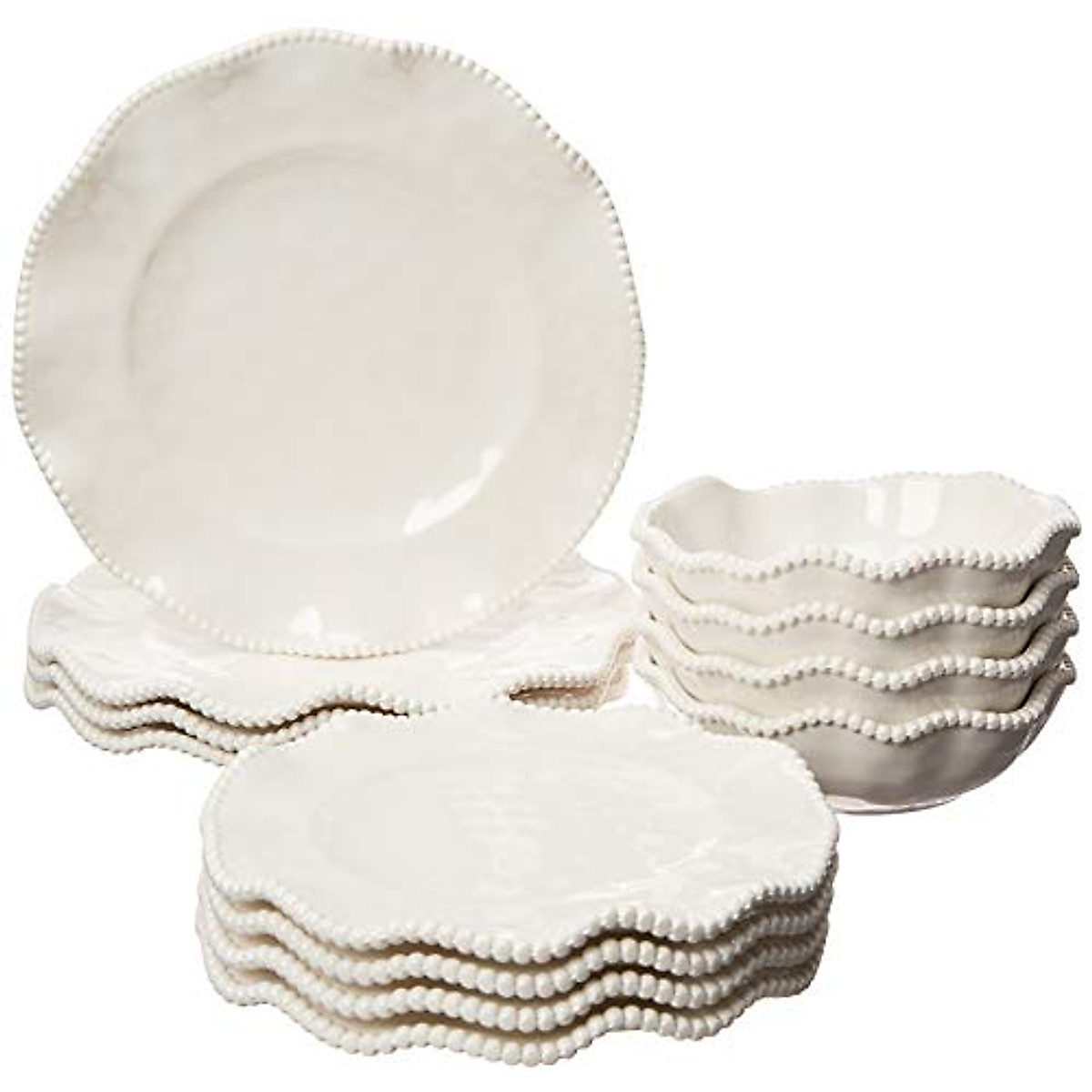 Certified International Perlette Cream 12 pc Melamine Dinnerware Set, Service for 4