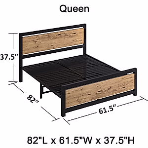 Catrimown Queen Bed, Metal Bed Frame with Strong Steel Slat Support, Heavy Duty Platform Bed with Headboard, Black, Under Bed Storage, No Box Spring Needed