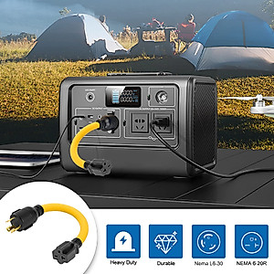 HDWS 1FT NEMA L6-30P to 6-20R/6-15R T-Blade Adapter, 30Amp Twist Locking Male Plug to 3 Prong Receptacle Generator Dryer EV Charger Power Cord