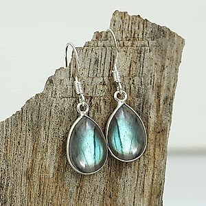 10.65 Cts Natural Labradorite Dangle Earrings For Women, Handmade Birthstone Jewelry Mother'S Day Gifts For Mom Wife