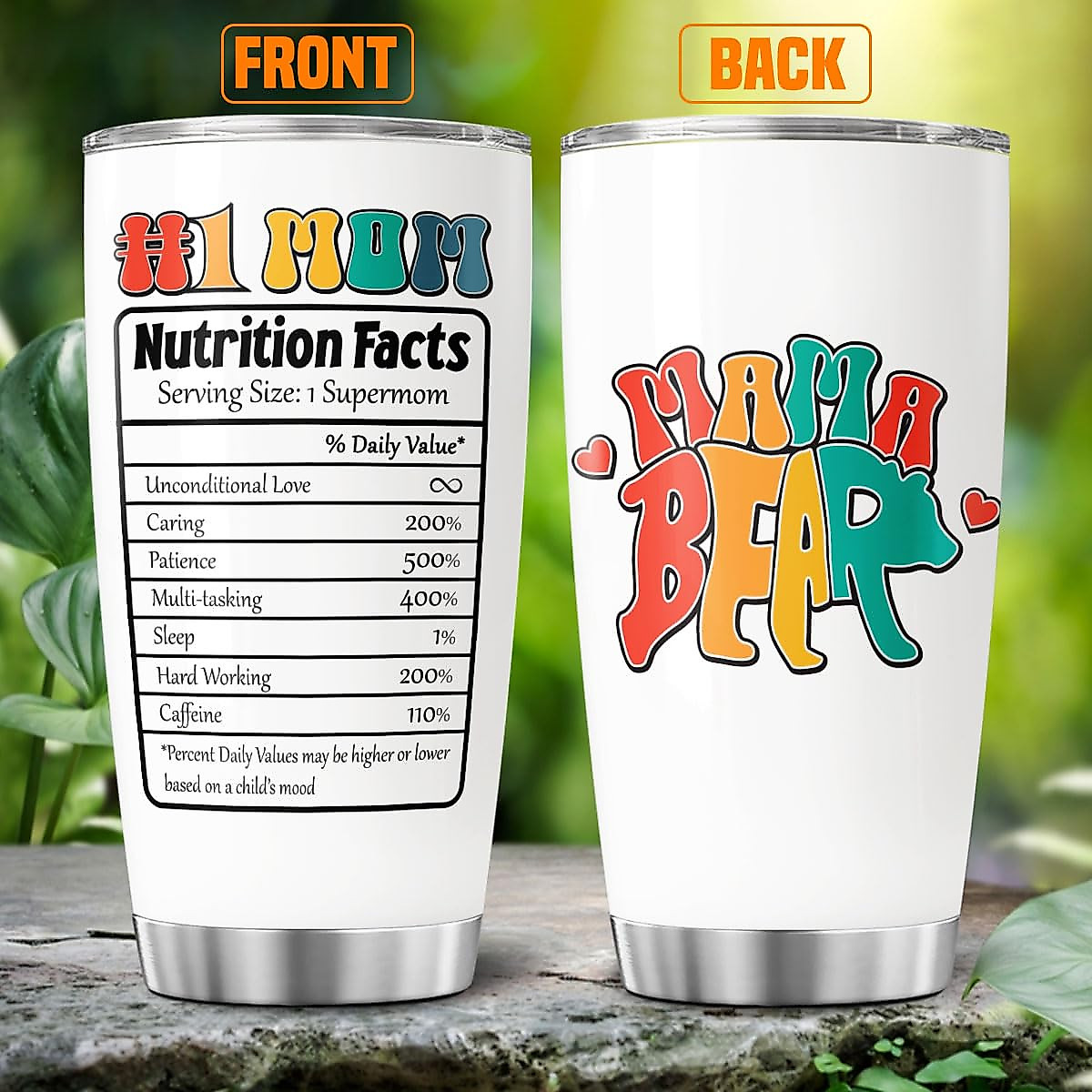 Coffee Best Women Mothers Funny Cups Ever Mother Day Insulated For Tumblers Handle, Mama Bear Gifts, Tumbler 20 Oz With Lid And Straw, Mama Bear Mom Nutrition Facts