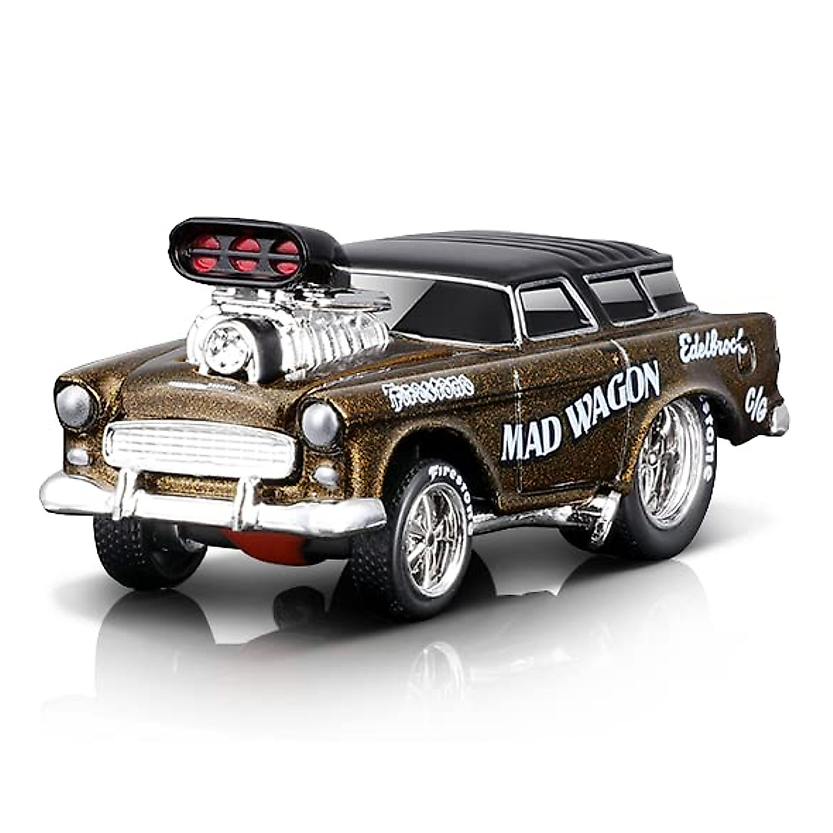 1955 Chevy Nomad Gasser Gold Metallic with Black Top Mad Wagon 1/64 Diecast Model Car by Muscle Machines 15557