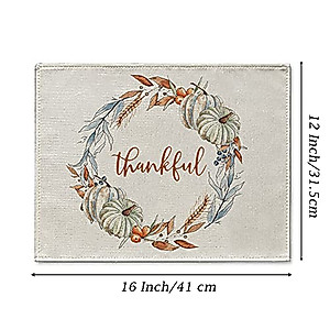 Fall Placemats Pumpkins Wreath Autumn Harvest Home Place Mats for Dining Table 12 x 16 Inch Blessed Thanksgiving Every Day Use Autumn Dinner Mat House Decor Set of 4