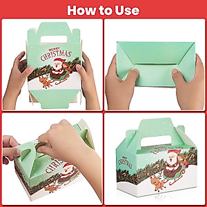 24 PCS 3D Christmas Cookie Gift Boxes with Handles for Holiday Xmas, School Classroom Party Favor Supplies, Candy Treat Cardboard Cookie Boxes, 4 Designs, Christmas Gift Boxes