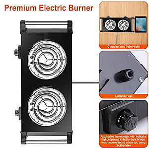 Hot Plate, 2000W Portable Electric Double Burner W/5 Level Temperature Control & Stay Cool Handles, Easy to Clean, Lightweight Cast Iron Electric Stove for Kitchen Camping Cooking, 110V