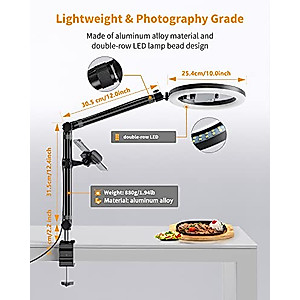 LUOLED Ring Light with Stand and Phone Holder, USB 10'' Ring Light for Desk, Overhead Camera Mount with Ring Light, Desktop Ring Light with Clamp for Photography/Makeup/Live Stream Video/YouTube
