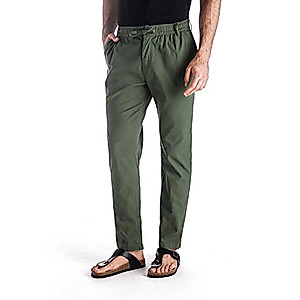MUSE FATH Men's Linen Casual Lightweight Drawstring Elastic Waist Summer Beach Pants-Green-XXXL