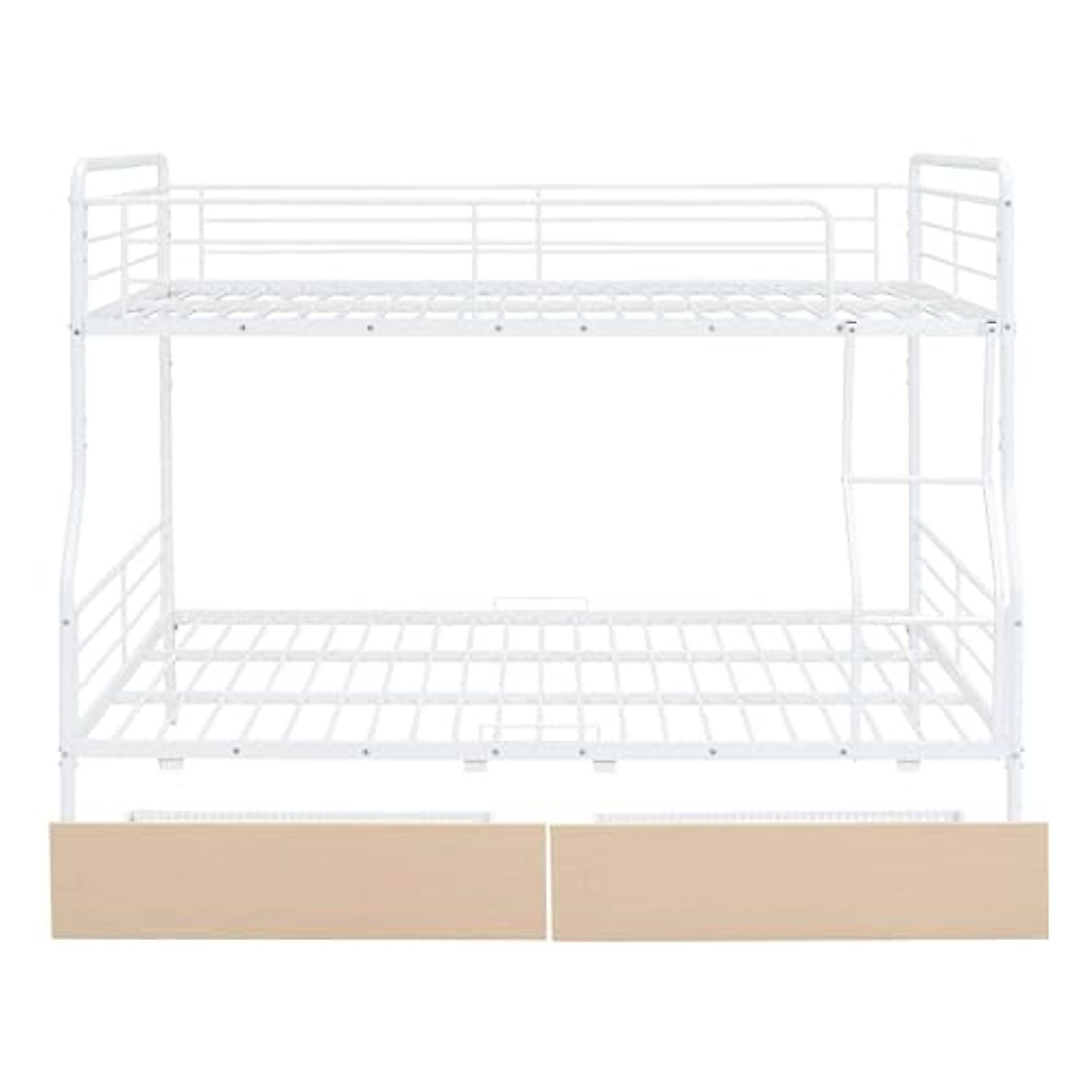 ATY Metal Bunk Bed Full XL Over Queen Size with 2 Drawers, Convertible Sturdy Bedframe w/Ladder and Guardrail, Can Seperated into 2Beds,No Box Spring Needed, for Kids, Teens, Adults, White