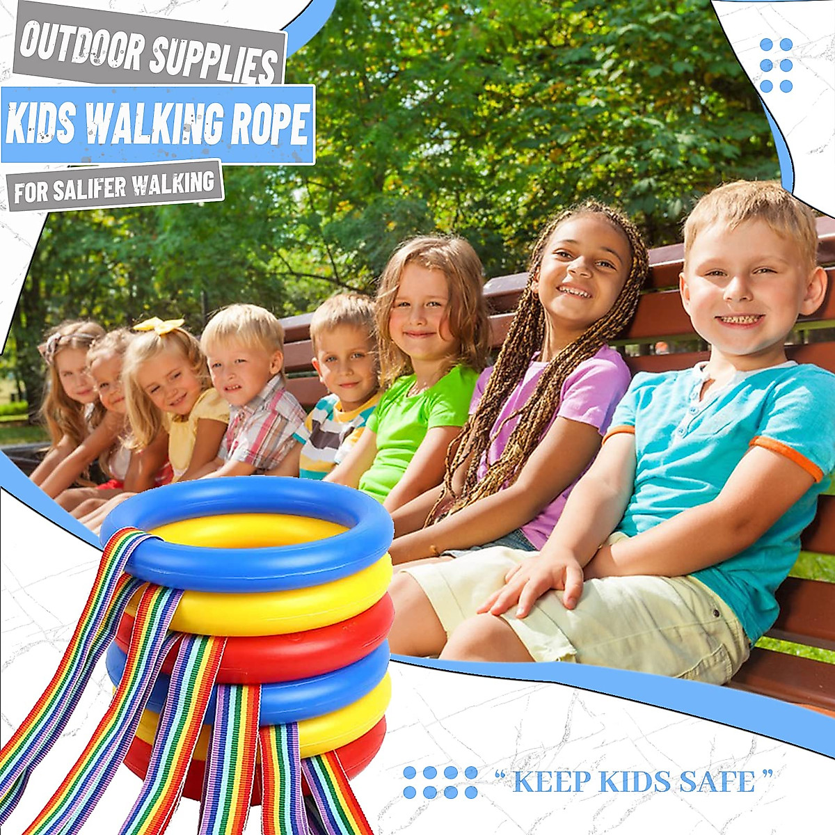 Kids Walking Rope, Preschool Walking Rope, Kindergarten Handles Safety line Rope, Daycare Essentials Toddler Outdoor Supplies (8 Pcs, RED)