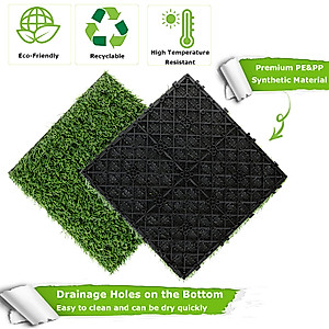 FVIEXE 9PCS Artificial Grass Turf Tile, 12 x 12 Inch Interlocking Deck Tiles Turf Squares Fake Grass Mat for Pet, Dogs, Patio, Balcony Apartment Indoor Outdoor Flooring Decor Grass Turf Rug