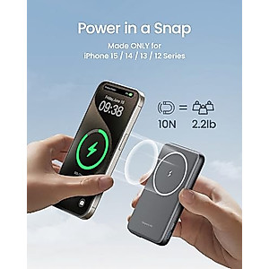 INIU for MagSafe Portable Charger, Ultra Slim 6000mAh 20W Magnetic Power Bank with Foldable Stand, USB-C in&Out Wireless Battery Pack, for iPhone 15/15 Plus/15 Pro/15 Pro Max, iPhone 14/13/12 Series
