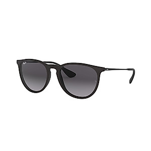 Ray-Ban RB4171F Erika Low Bridge Fit Round Sunglasses, Rubber Black/Light Grey Gradient Dark Grey, 57 mm