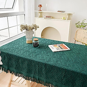 NM&DMY Premium Tassel Table Cover,French Lace Tablecloth Coffee Table Protector Tabletop Decoration Oblong Kitchen Multi-Size Table Linens-Green a 90x150cm(35x59inch)