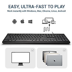 Computer Keyboard Wired, Plug Play USB , Low Profile Chiclet Keys, Large Number Pad, Caps Indicators, Foldable Stands, Spill-Resistant, Anti-Wear Letters for Windows Mac PC Laptop, Full Size
