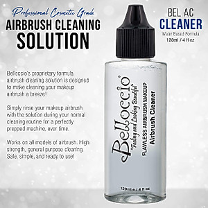 4 Ounce Bottle of Belloccio Makeup Airbrush Cleaner - Fast Acting Cleaning Solution, Quickly Cleans Flushes Out Airbrush Makeup Foundation, Blush, Highlighter - Clean Cosmetic Makeup Brushes, Paint