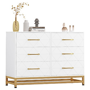 Jojoka White 6 Drawer Dresser, Wood Chest of Drawers for Bedroom, Morden Dresser for Closet, TV Stand, Living Room, Hallway, Nursery