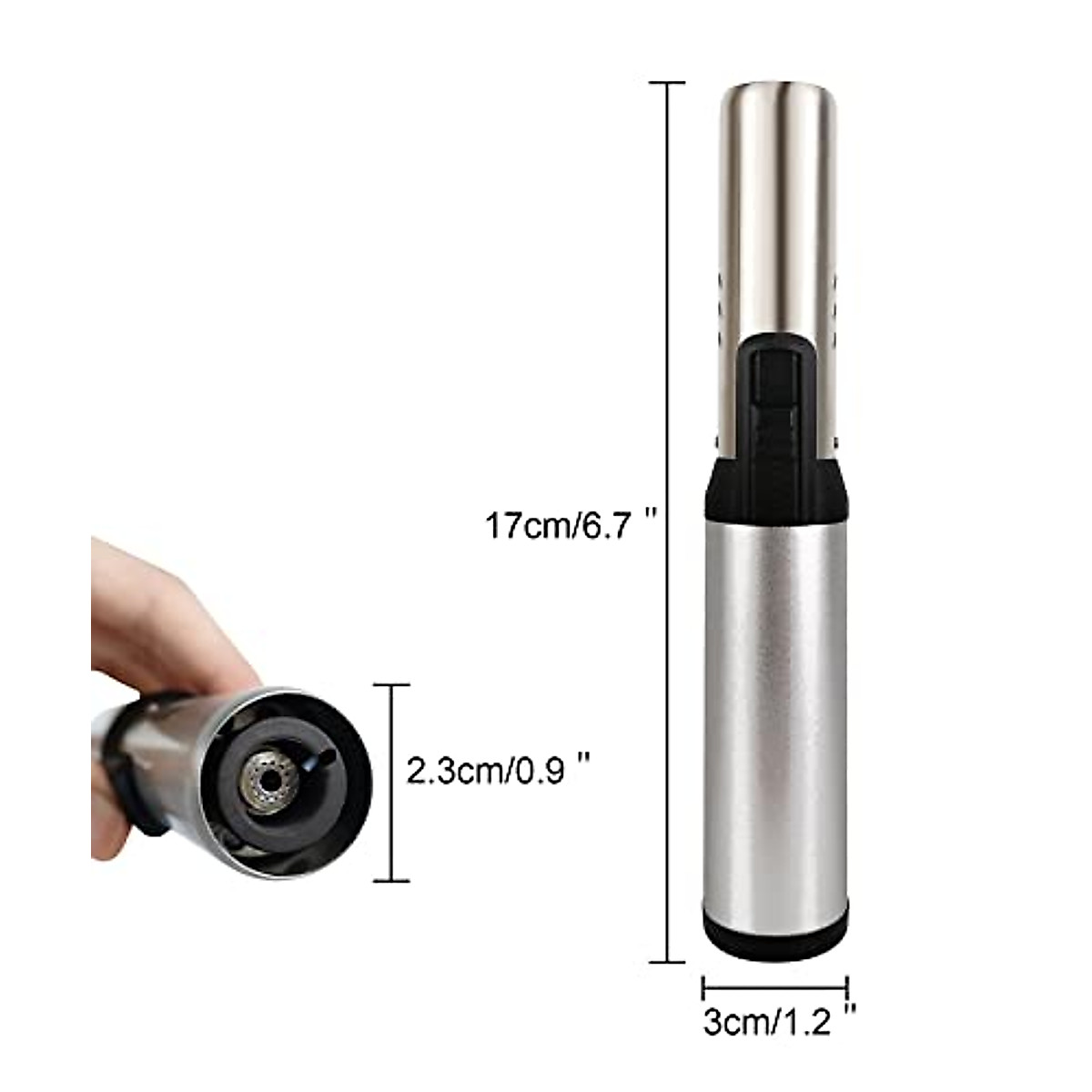 PAPA LONG Chic Refillable Long Butane Torch Lighter with Powerful Single Jet Flame for Kitchen Brulee Cooking BBQ Camping(No Butane included)