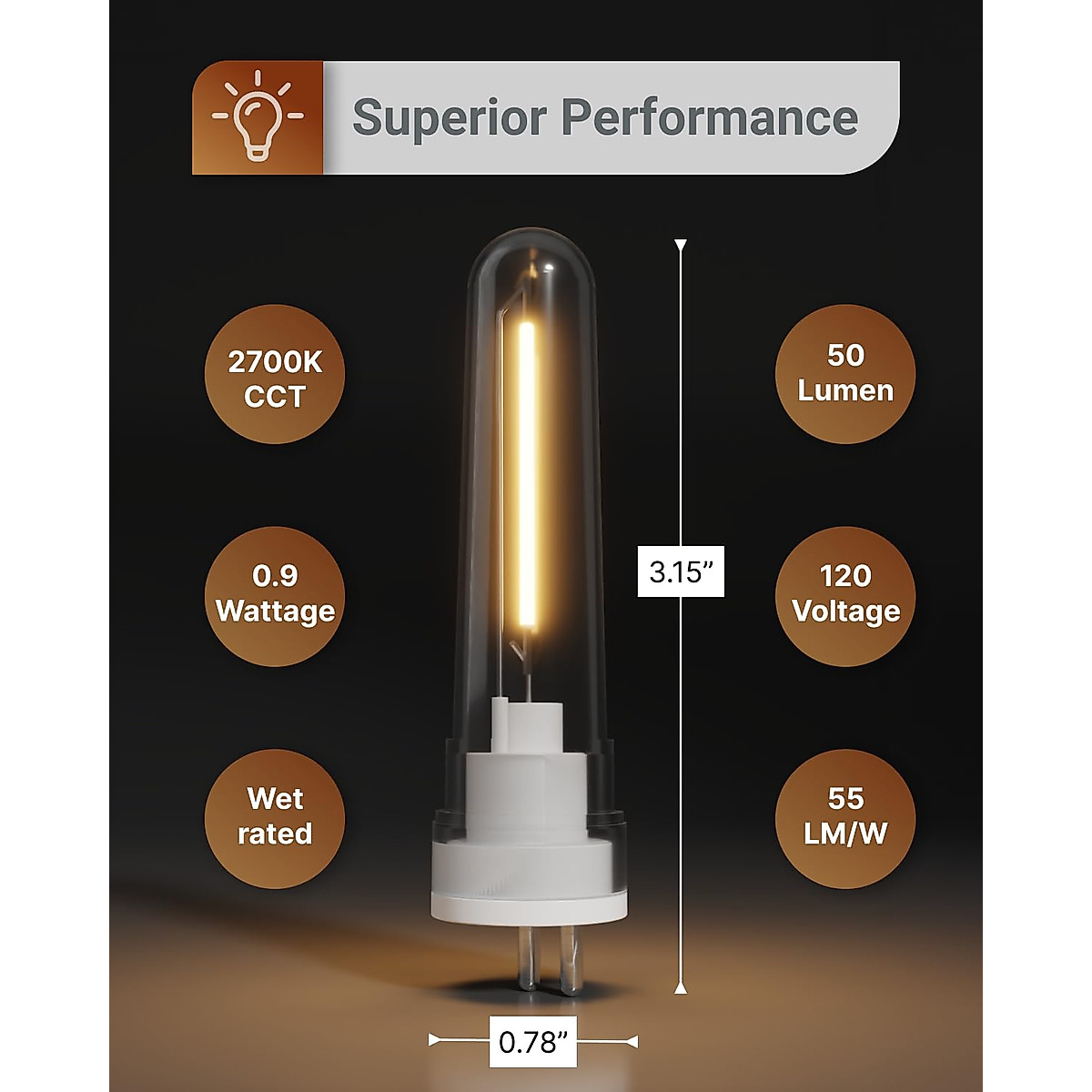Sunco S14 LED Patio String Light Replacement Bulbs for Outdoors, 1W=4W, 2700K Soft White, Non-Dimmable, 50 Lumens, 2-Prong G5 Base, Wet Rated ETL 4 Pack