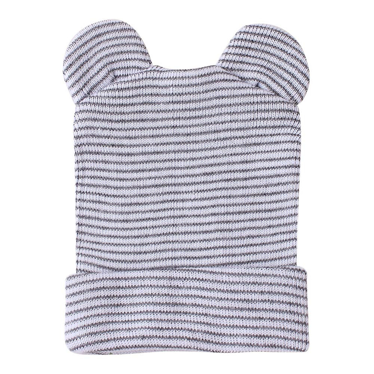 Aablexema Newborn Hat with Ears - Infant Boys Hospital Hat Baby Nursery Beanie Caps 0-3 Months(3pcs, A White & Blue & Grey)