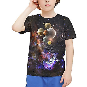 Linnhoy Boys Shirts Girls Shirts Casual Short Sleeve T-Shirt 3D Galaxy Printed Planet Graphic Tees for Kids Unisex Novelty Space Tops 8-10 Years
