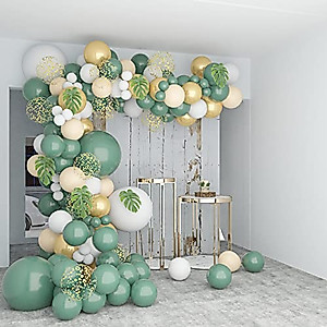 Pateeha Sage Green Balloon Garland Kit 140 Pcs, Baby Shower Decorations Olive Green Gold Metallic White Gold Confetti Nude Balloon Arch for Bridal Shower Wedding Birthday Party