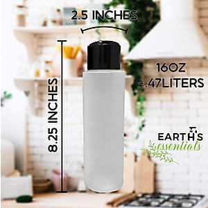 Earth's Essentials 2 Pack Refillable 16 Ounce HDPE Squeeze Bottles With Stand On The Cap Dispenser Tops-Great For Lotions, Shampoos, Conditioners and Massage Oils From (BLACK CAP)