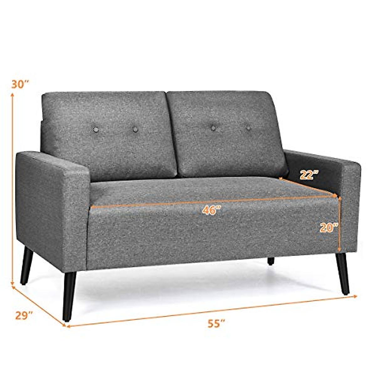 POWERSTONE Mid-Century Loveseat Fabric Modern Upholstered Sofa Couch with Removable Thick Backrest Elastic Cushion 2-Seat Armchair for Living Room Office