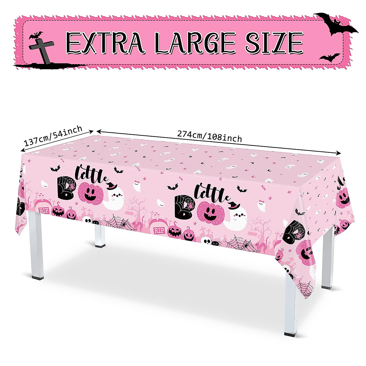 Sliner 3 Pack Halloween Tablecloths Pink Halloween Party Decorations Girl Little Boo Table Covers 108 x 54 Inch Pumpkins Ghost Plastic Table Cloths for Halloween Dinner Baby Shower Party Supplies