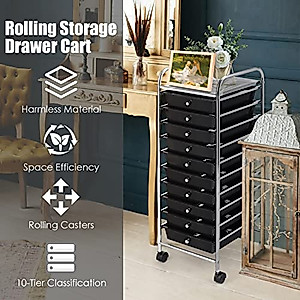 10-Drawer Rolling Storage Craft Cart and Organizer - Rolling Organizer Cart Tools and 4 Universal Casters (Black)