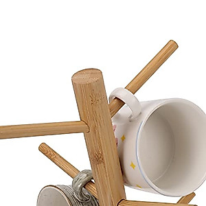 olelo Bamboo Mug Holder Stand,Countertop Coffee Mug Tree with 6 Hooks,Mug Rack & Tea Cup Organizer (Round)
